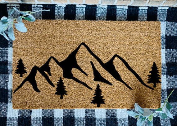Mountains and Trees Door Mat Forest Door Mat Outdoors Rug | Etsy