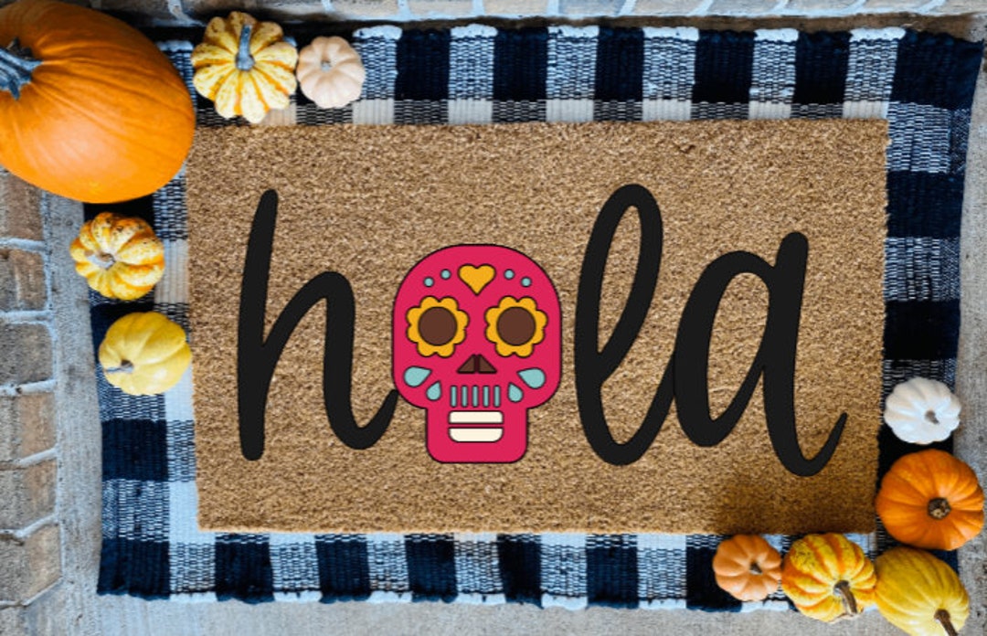 Hola Dia De Los Muertos Door Mat, Welcome Day of the Dead Door Mat ...