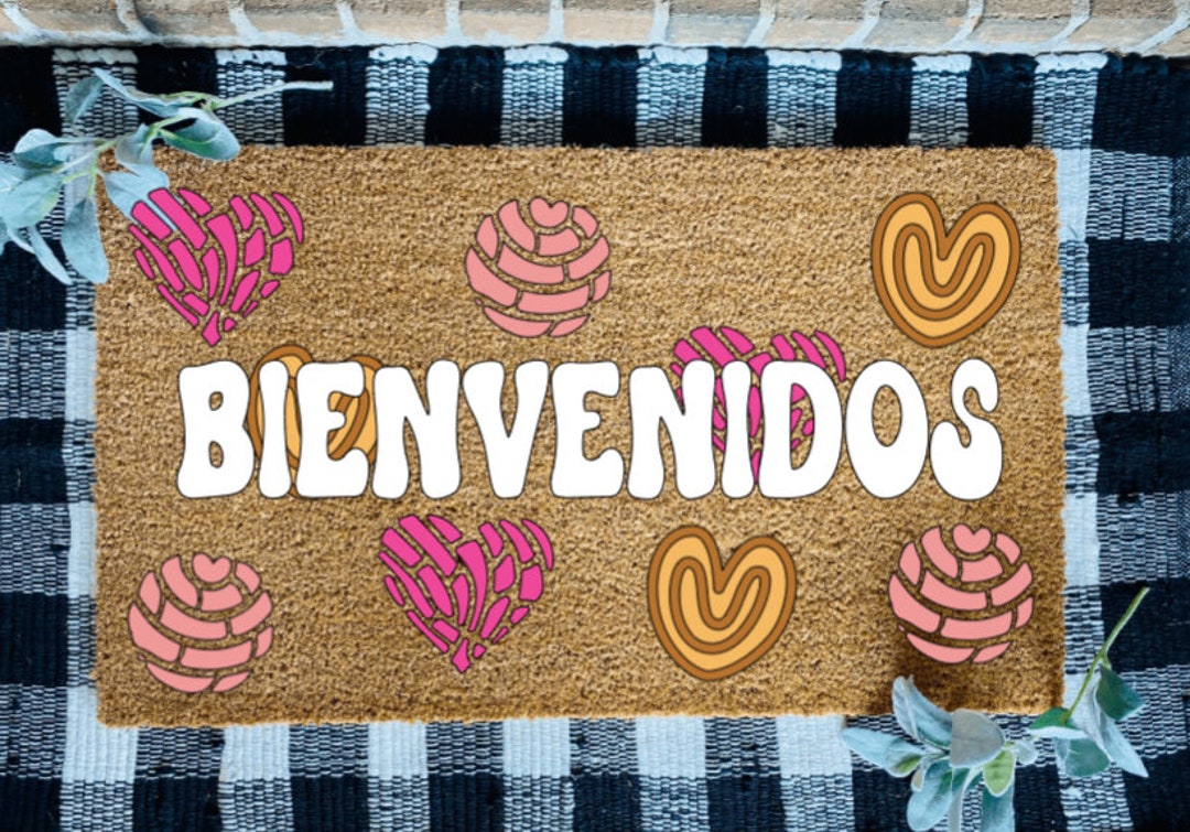Bienvenidos Heart Pan Dulce Tapete, Spanish Welcome Rug With Sweet ...