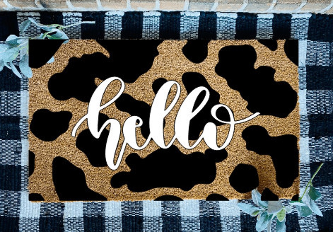 Hello Animal Print Door Mat Cow Print Welcome Rug Cow Print - Etsy