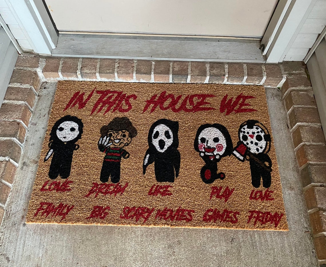 Halloween Door Mat Horror Movie Door Mat in This House We - Etsy