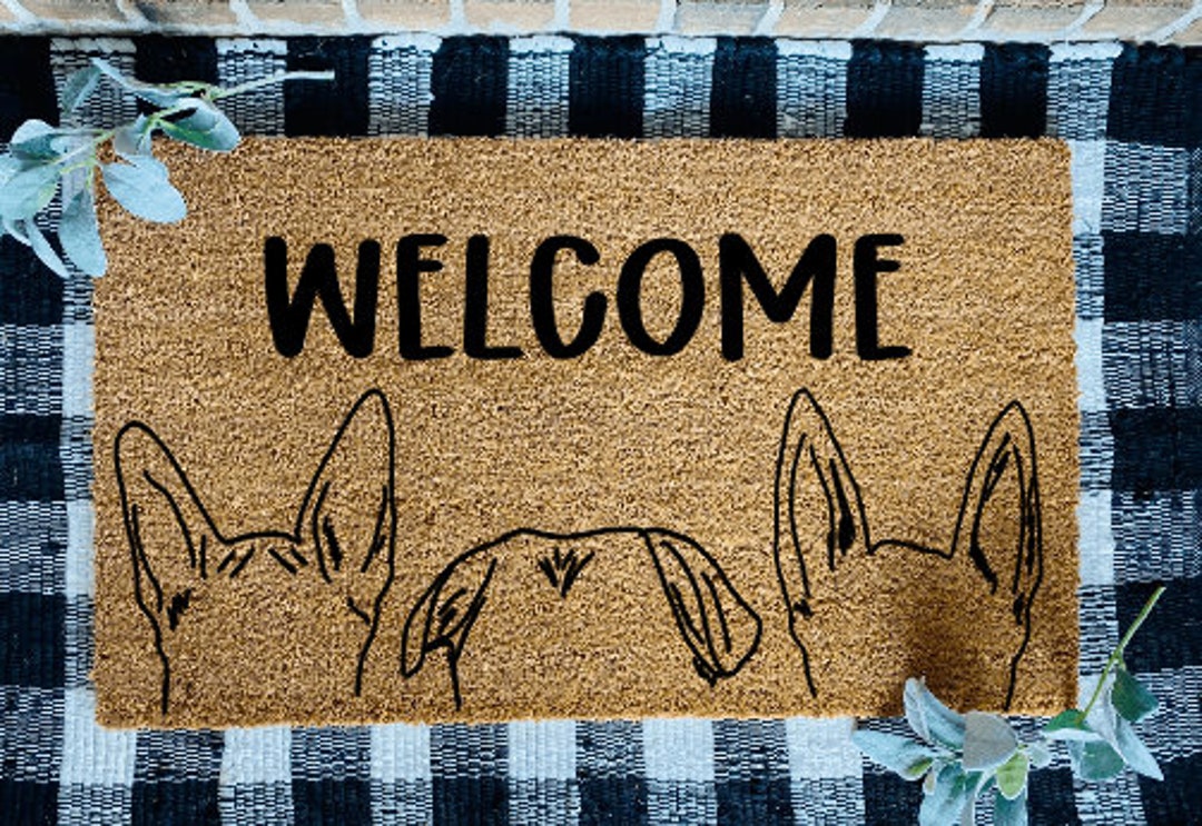 Custom Dog Ears Outline Welcome Door Mat, Cute Dog Door Mat ...