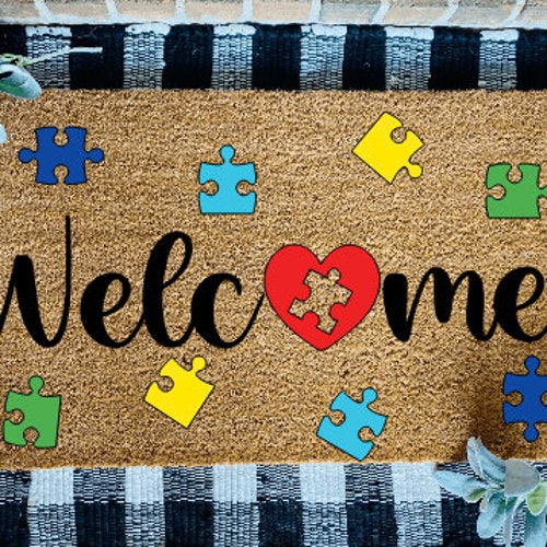 Welcome Autism Awareness Door Mat Autism Welcome Rug Puzzle - Etsy