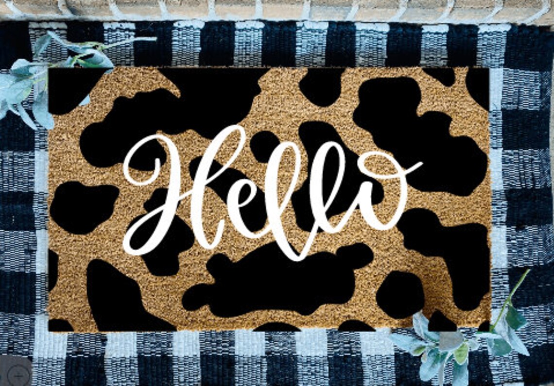 Hello Animal Print Door Mat Cow Print Welcome Rug Cow Print - Etsy