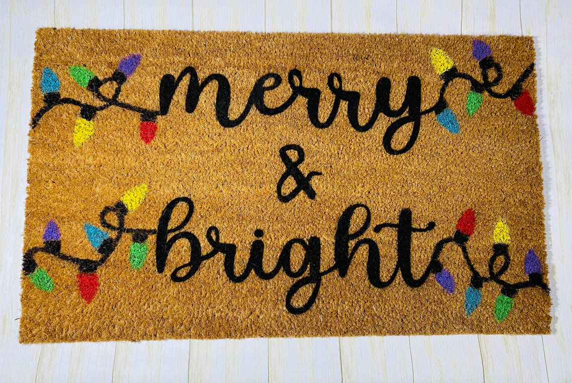 Merry and Bright Door Mat Christmas Door Mat Holiday - Etsy