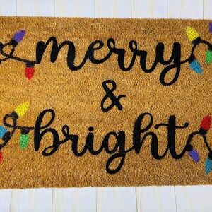 Merry and Bright Door Mat, Christmas Door Mat, Holiday Doormat ...