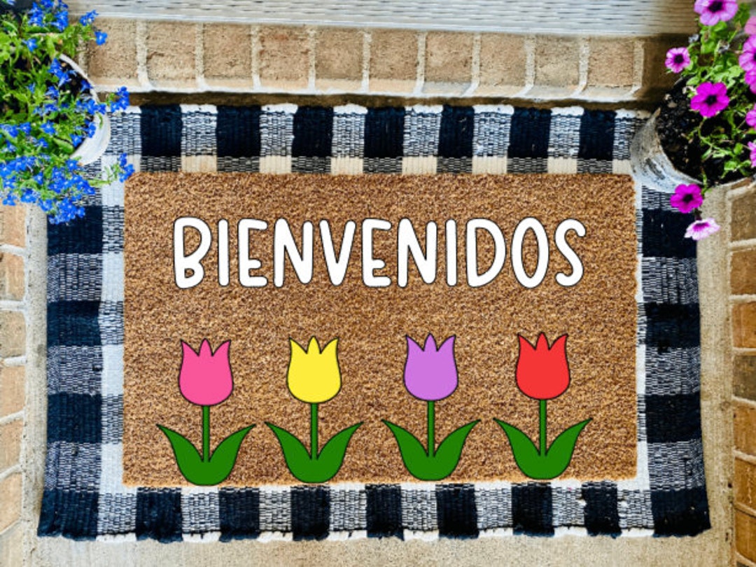 Bienvenidos Con Flores Tapete, Spanish Welcome Door Mat, Spanish Spring ...