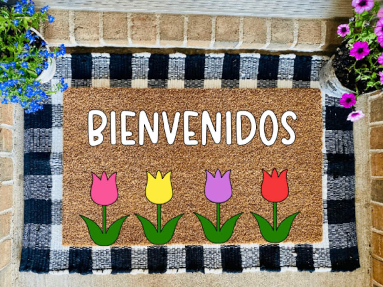 Bienvenidos Con Flores Tapete Spanish Welcome Door Mat - Etsy