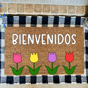 Bienvenidos Con Flores Tapete, Spanish Welcome Door Mat, Spanish Spring ...