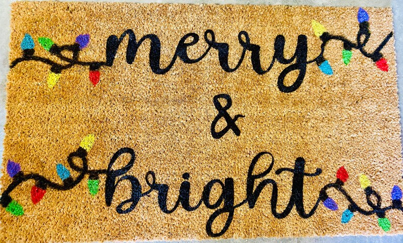 Merry and Bright Door Mat Christmas Door Mat Holiday - Etsy
