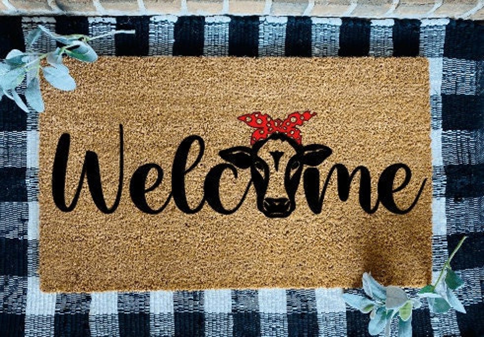 Cow Welcome Door Mat Cow Print Welcome Rug Cow Print Porch - Etsy