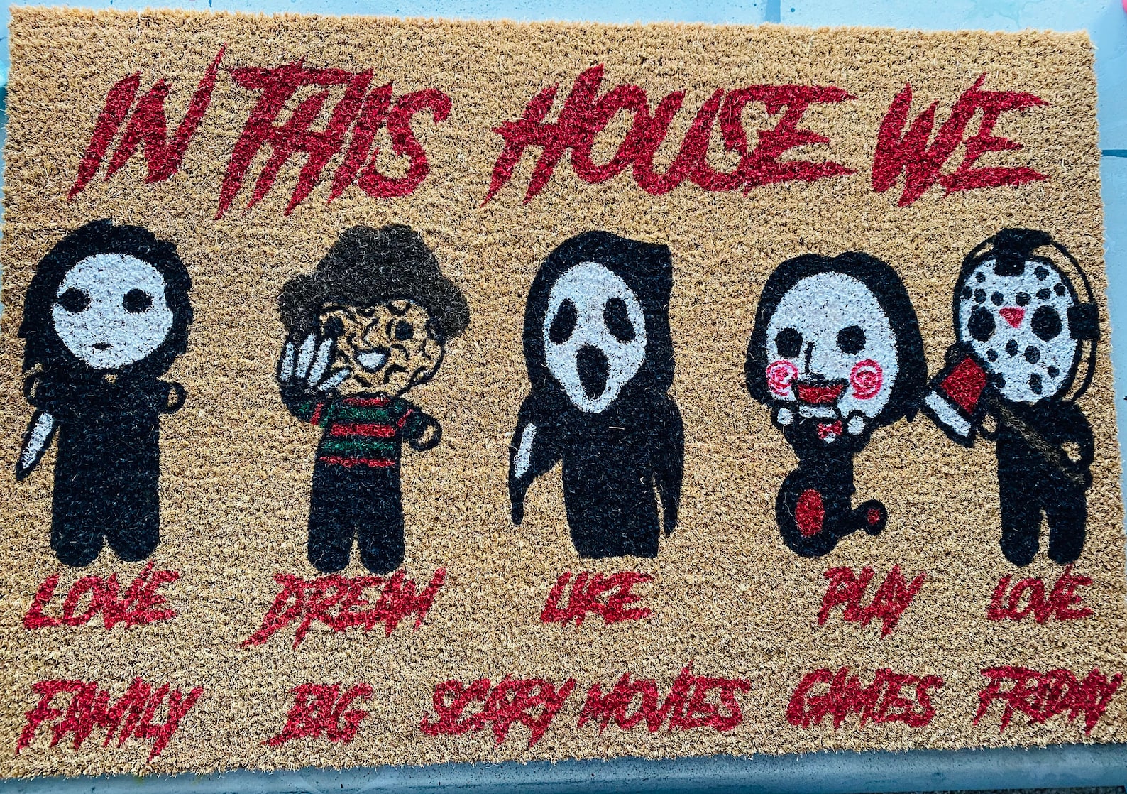 Halloween Door Mat Horror Movie Door Mat in This House We - Etsy