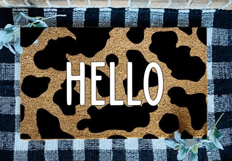 Hello Animal Print Door Mat Cow Print Welcome Rug Cow Print - Etsy