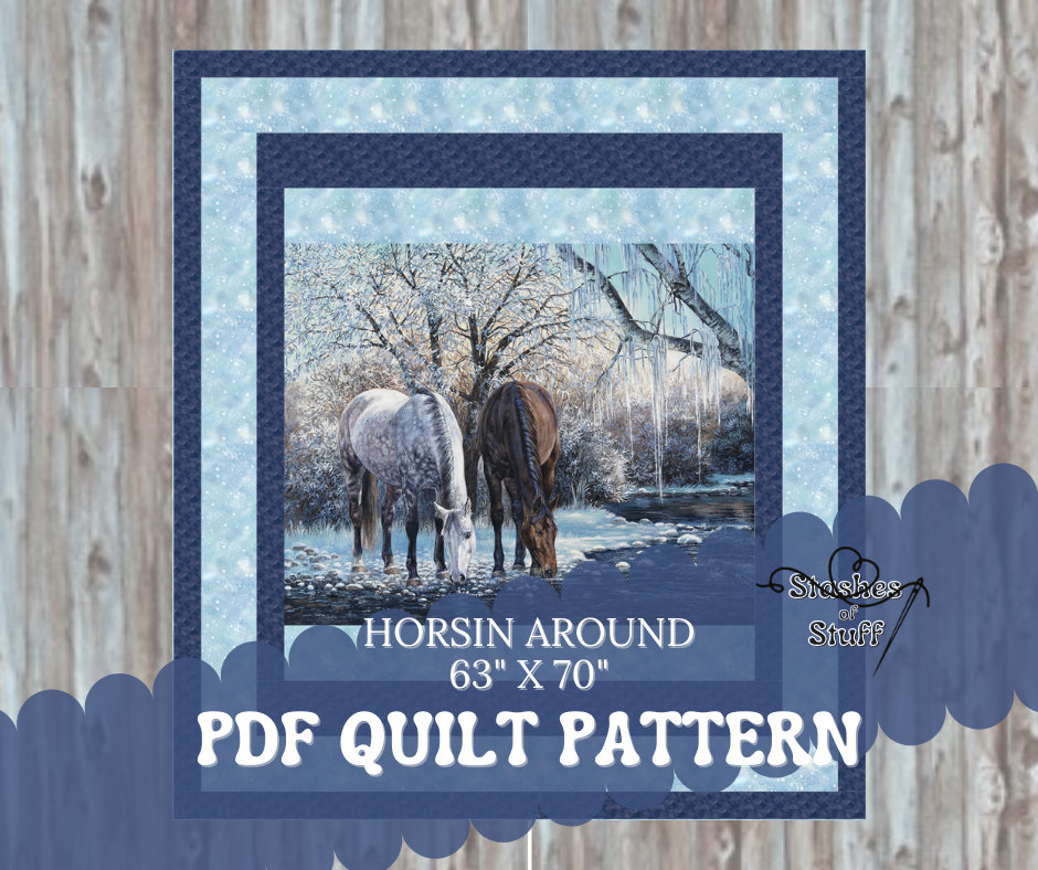 Quilt Pattern Using High Horse Panel - Horsin Around - Winter Horses ...