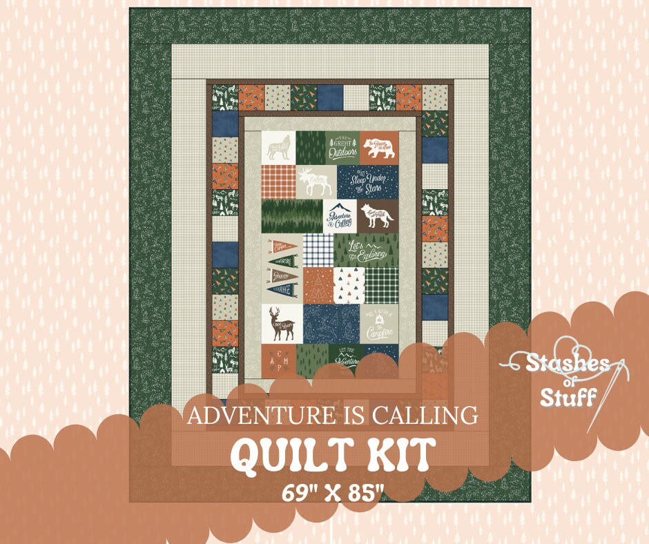 Twin Quilt Kit Adventure is Calling Forest Wildlife Animals Bear Moose ...