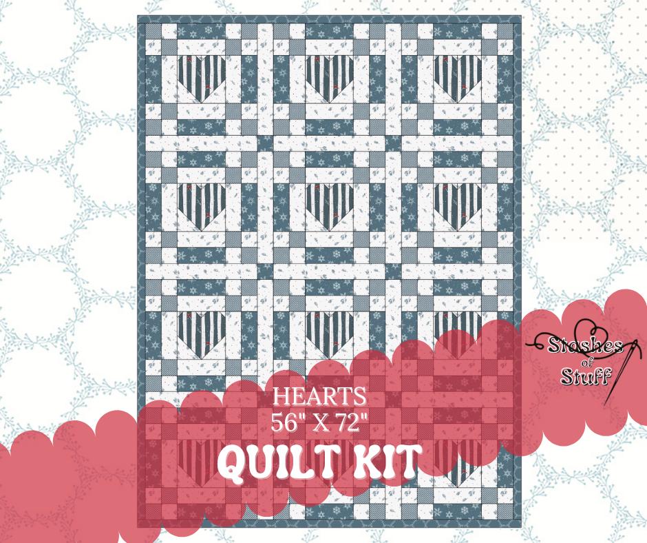 Pre-cut Quilt Kits for Beginners - Ready to Quilt - Hearts in Red or ...