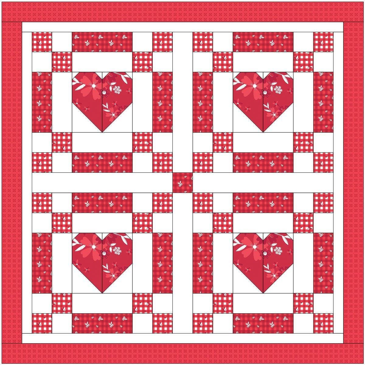 Pre-cut Quilt Kits for Beginners - Ready to Quilt - Hearts in Red or ...