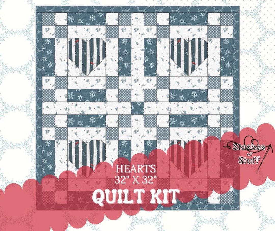 Pre-cut Quilt Kits for Beginners - Ready to Quilt - Hearts in Red or ...