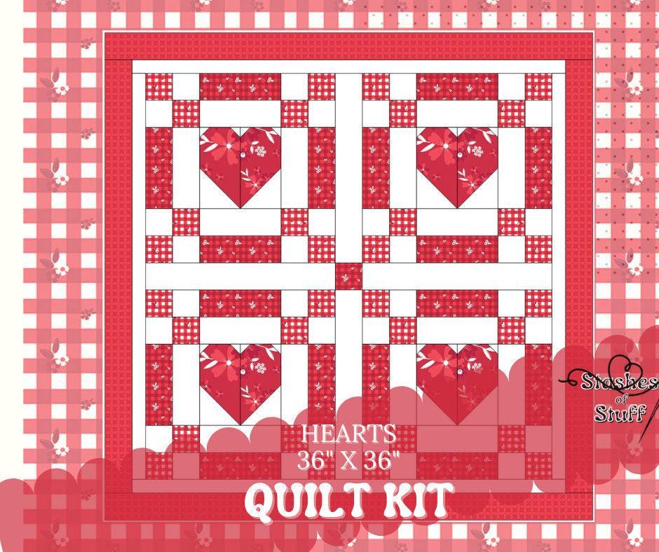 Pre-cut Quilt Kits for Beginners - Ready to Quilt - Hearts in Red or ...