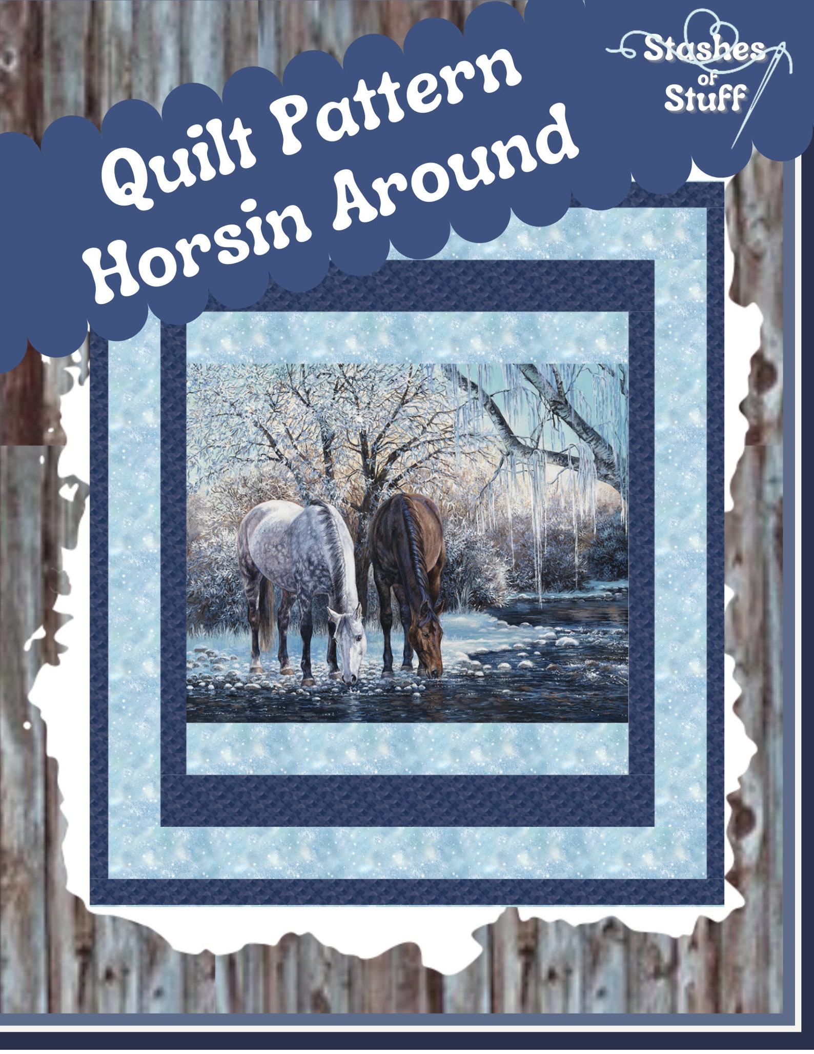 Quilt Pattern Using High Horse Panel - Horsin Around - Winter Horses ...