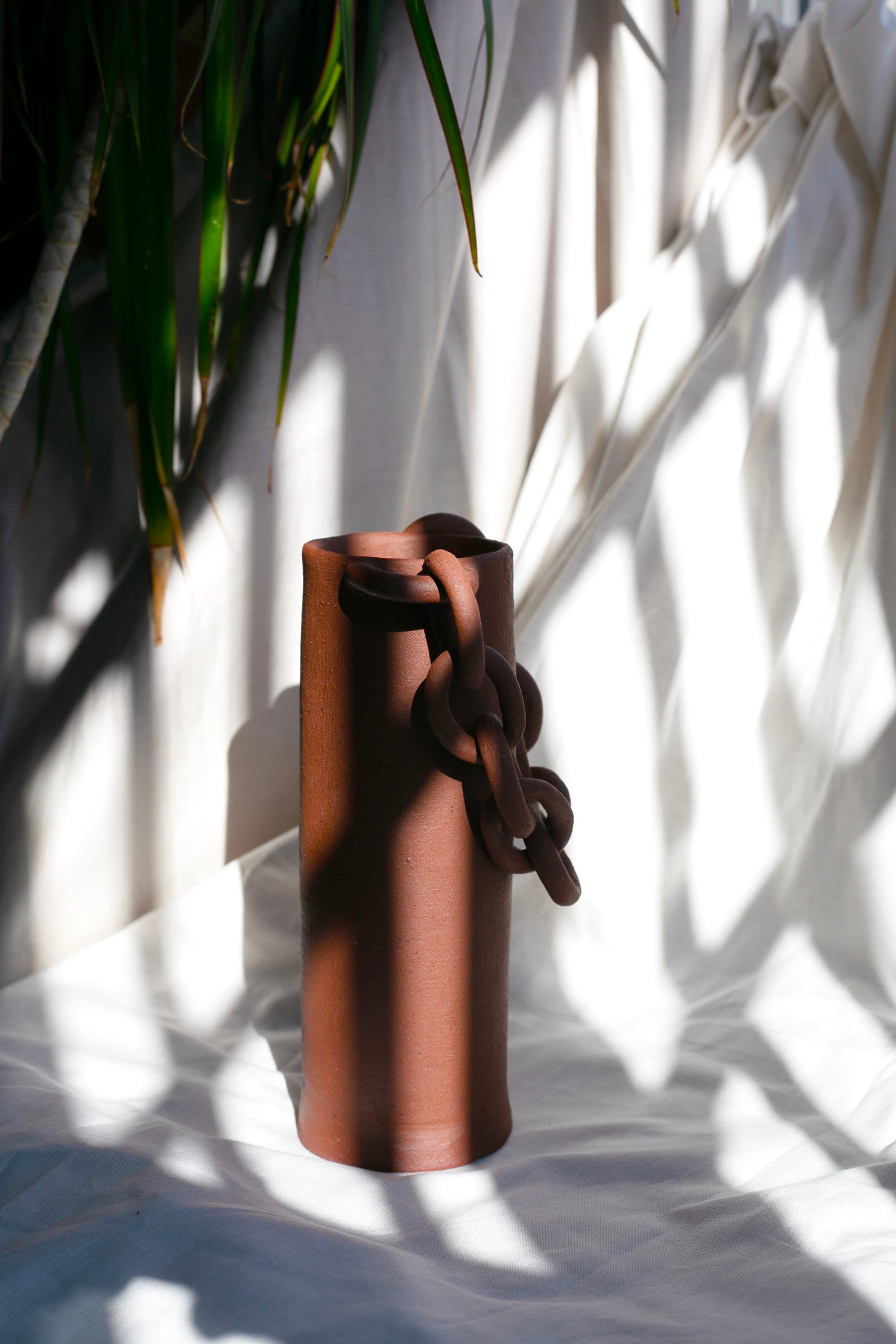 Handmade Ceramic Terracotta Chained Cylinder Vase - Stoneware With ...