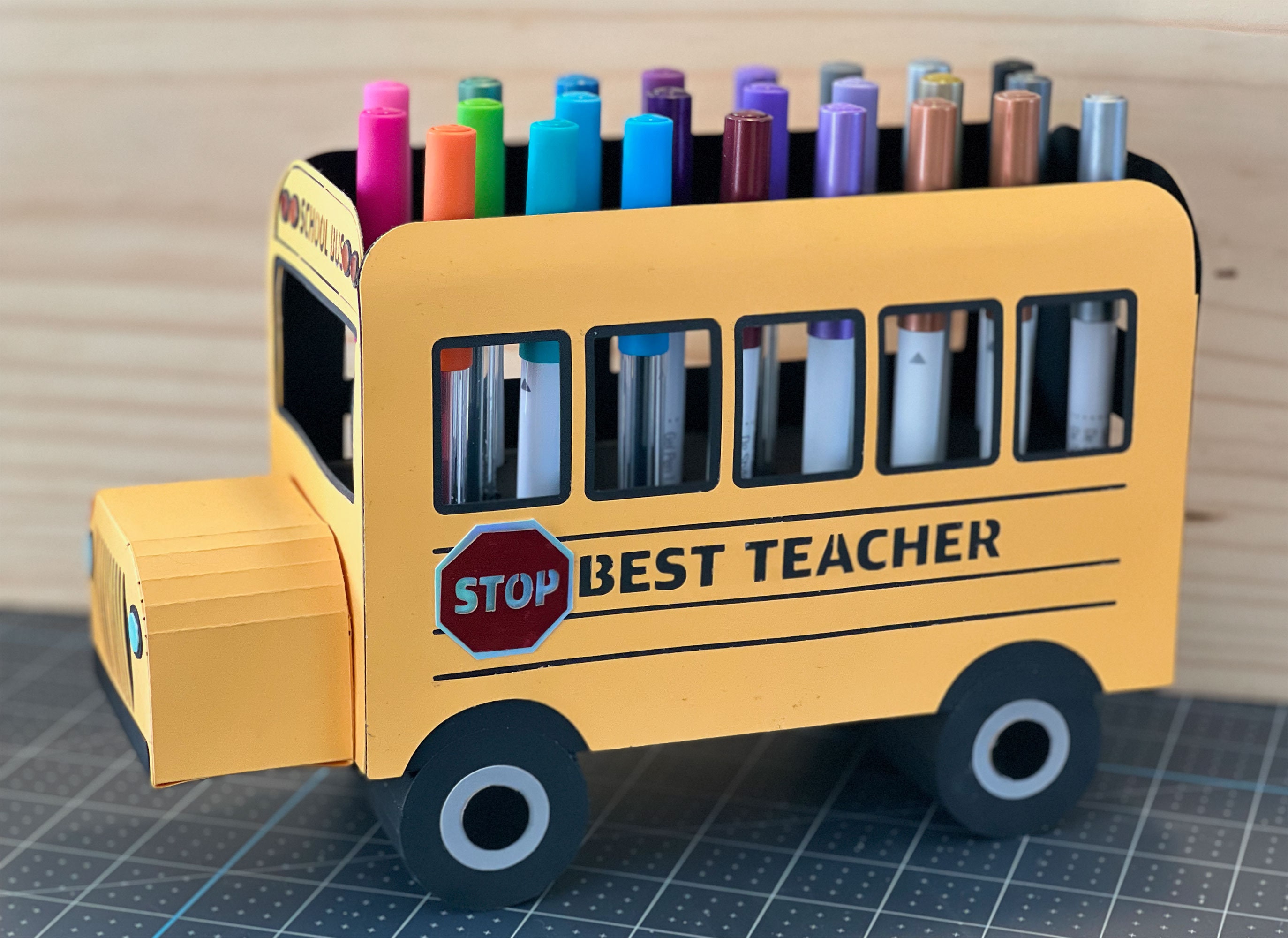3-D School Bus Pen/marker Holder 3D Paper Cut SVG Cardstock - Etsy
