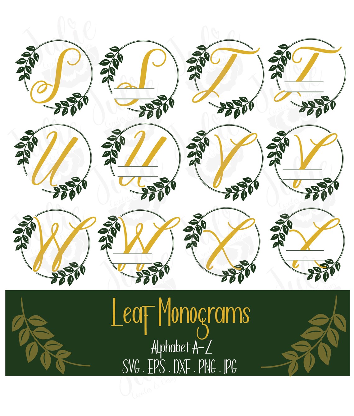 Elegant Leaf Split Monogram SVG/DXF/PNG, Split Monogram Frame Alphabet ...