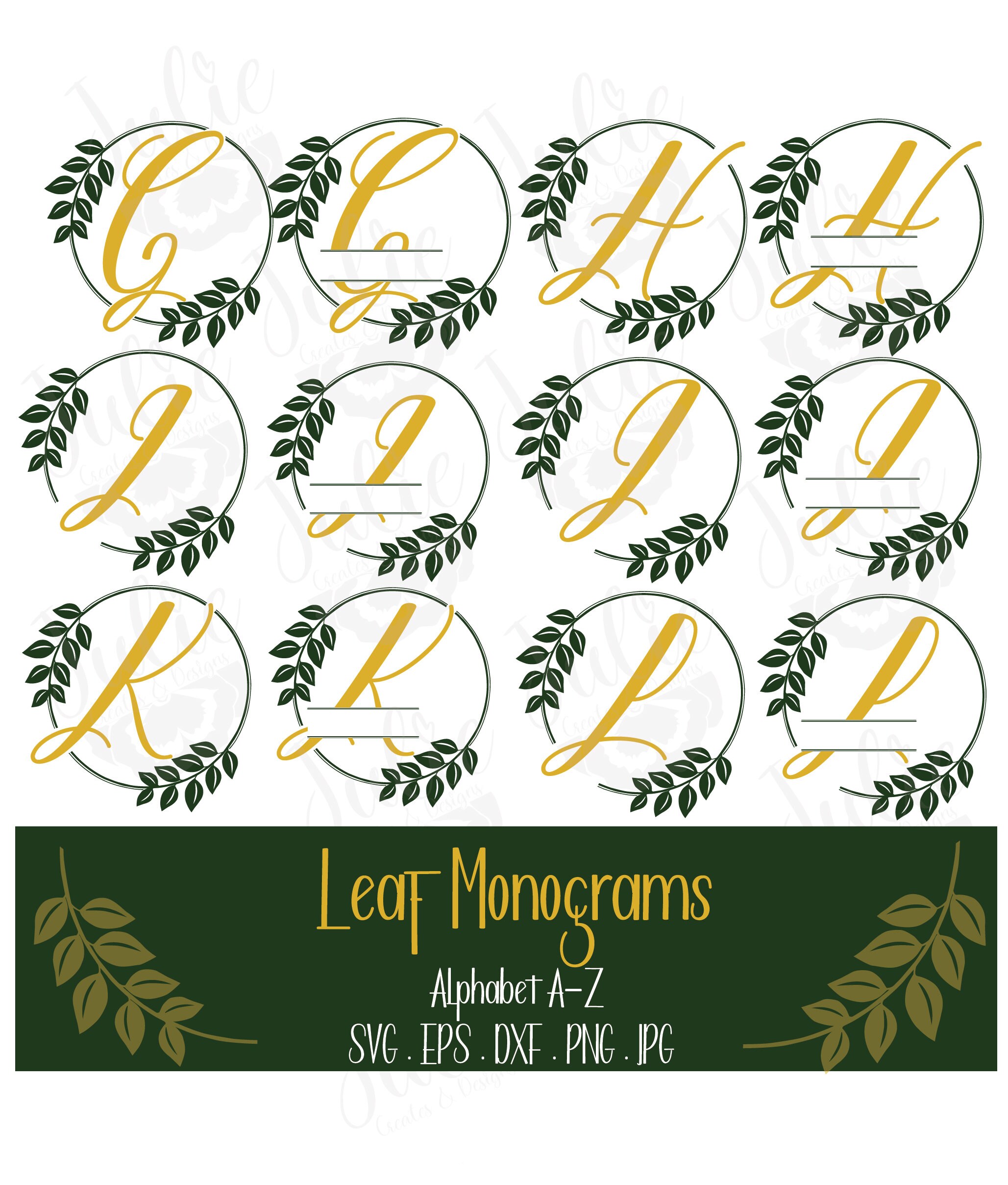 Elegant Leaf Split Monogram SVG/DXF/PNG, Split Monogram Frame Alphabet ...