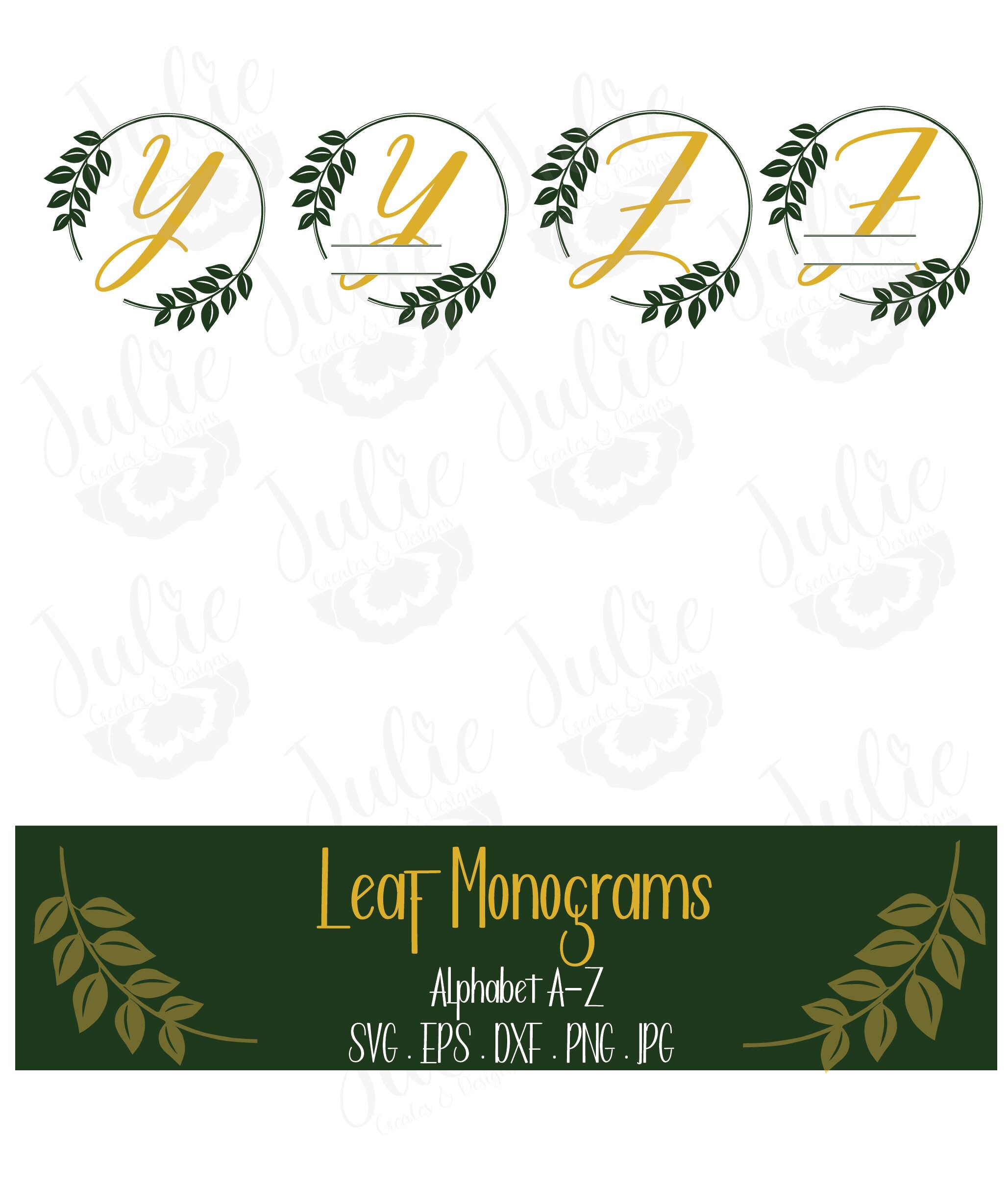 Elegant Leaf Split Monogram SVG/DXF/PNG, Split Monogram Frame Alphabet ...