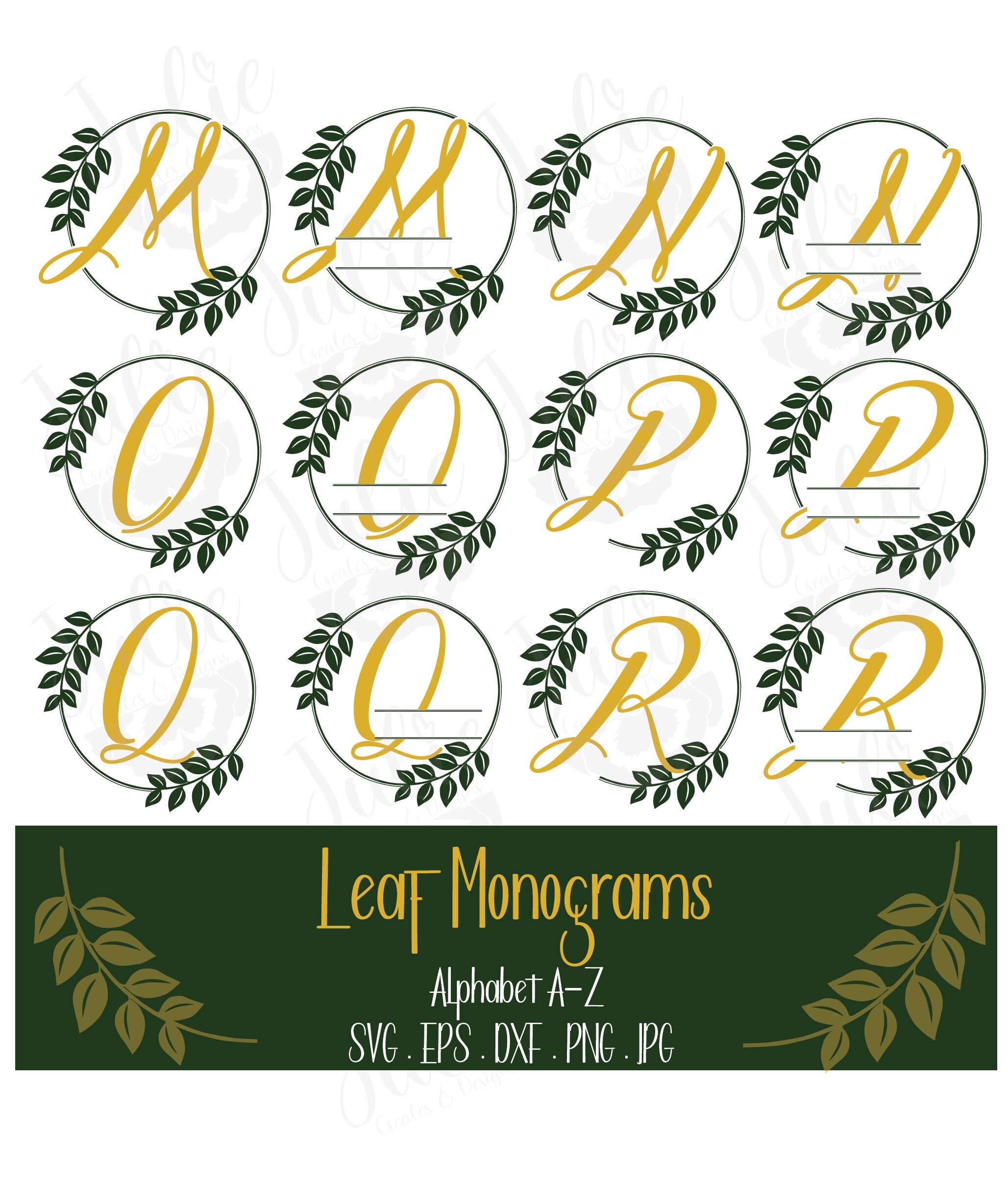 Elegant Leaf Split Monogram SVG/DXF/PNG, Split Monogram Frame Alphabet ...