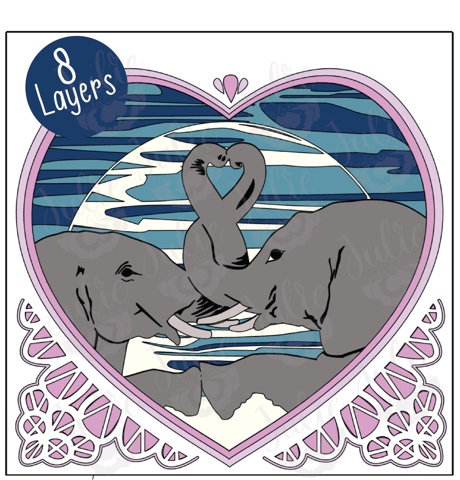 Elephant Love Shadow Box SVG, Valentine's Day Wall Art Design, 3D Paper ...