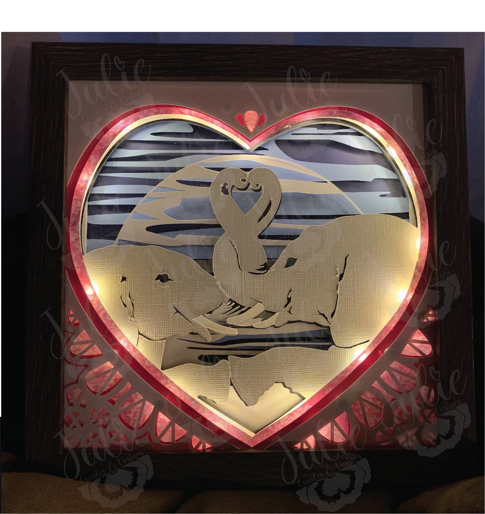 Elephant Love Shadow Box SVG, Valentine's Day Wall Art Design, 3D Paper ...