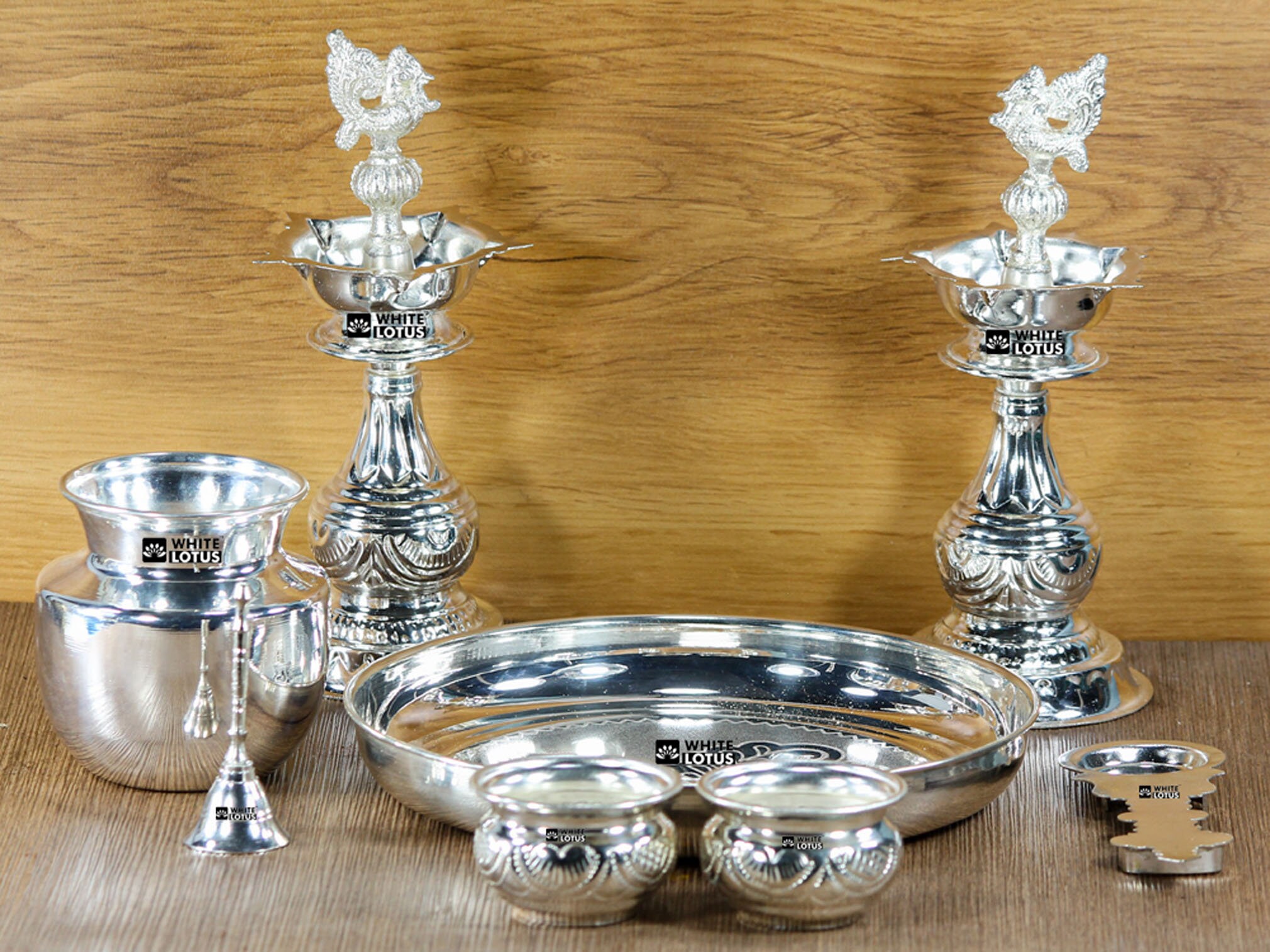 Handcrafted Silver Pated Engraving Design Plate Pooja Thali Set 3 - Etsy