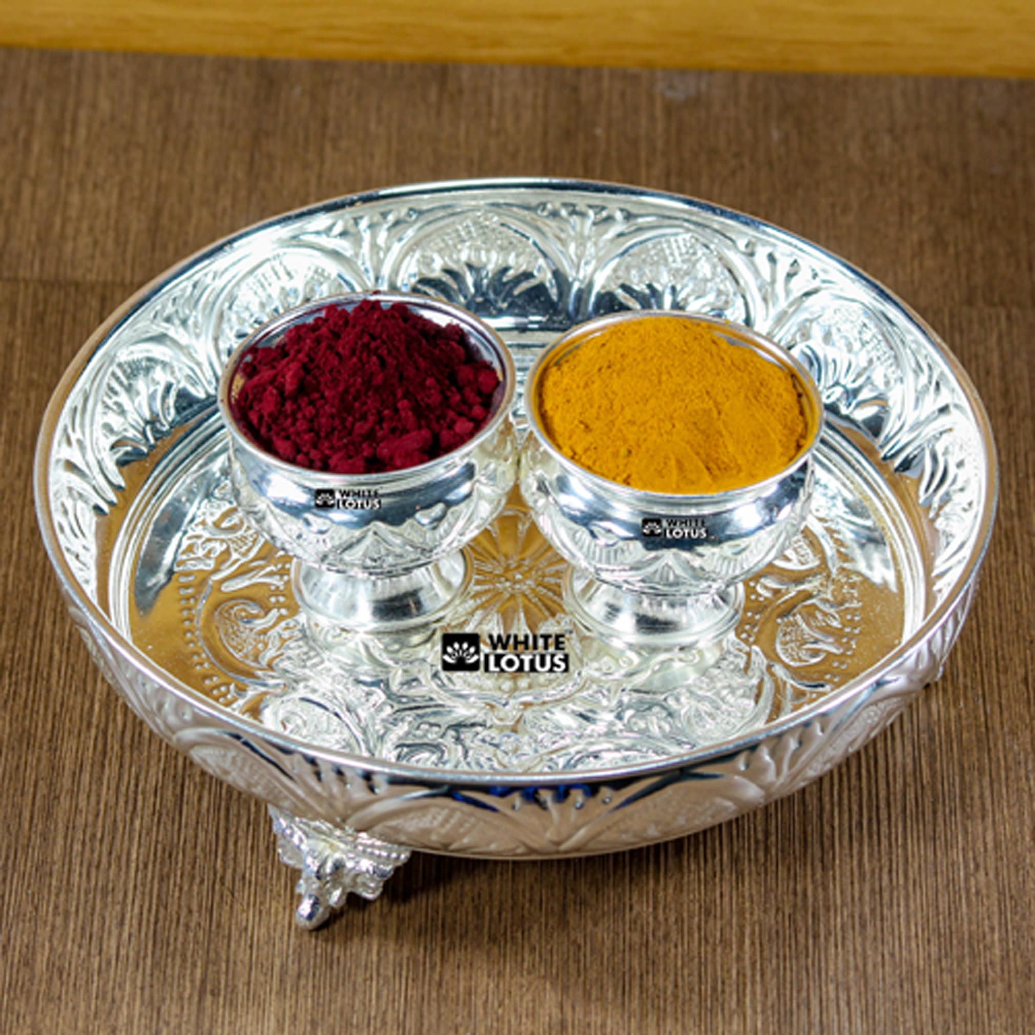 WHITE LOTUS Handcrafted Silver Plated Haldi Kumkum Platter Set - Etsy
