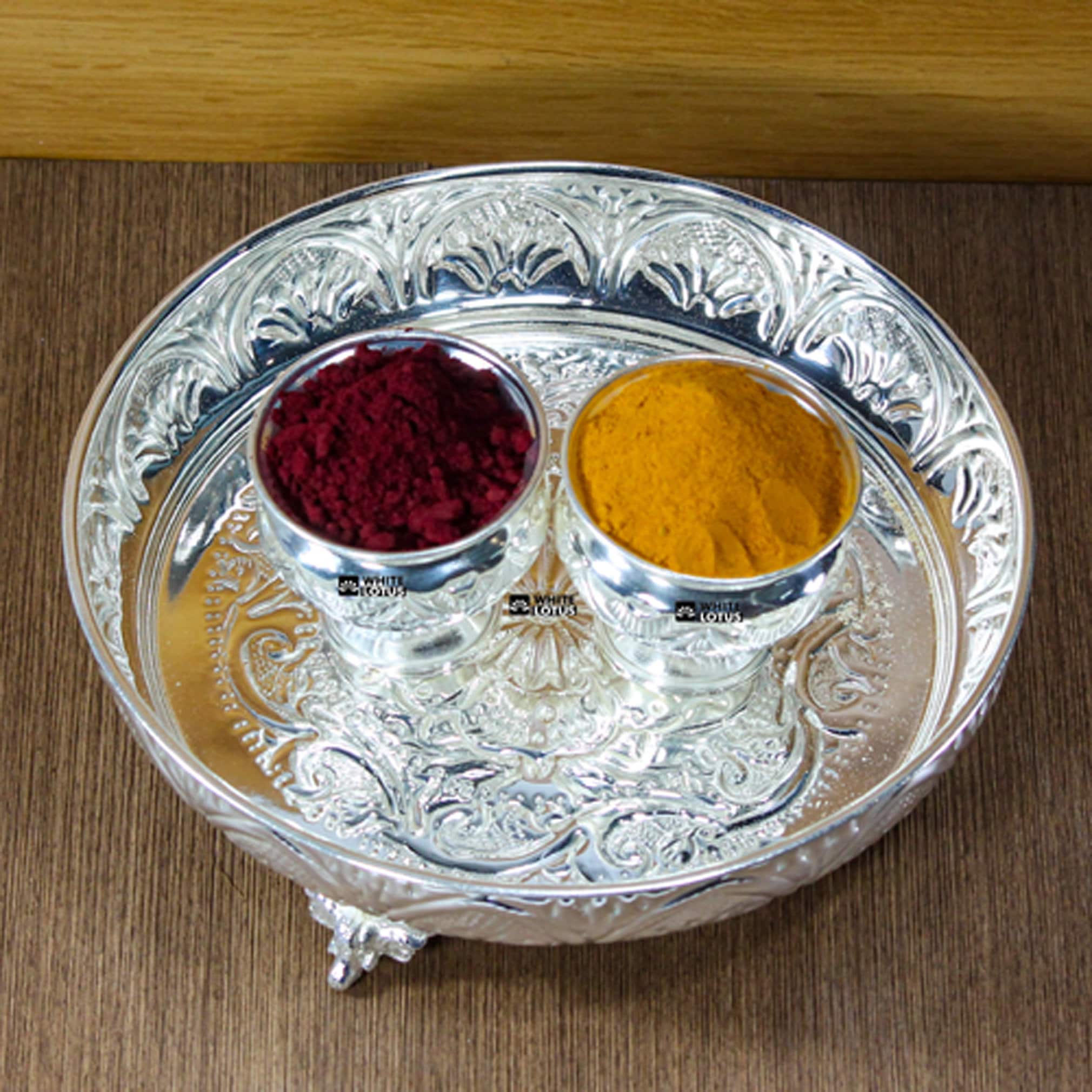 WHITE LOTUS Handcrafted Silver Plated Haldi Kumkum Platter Set - Etsy