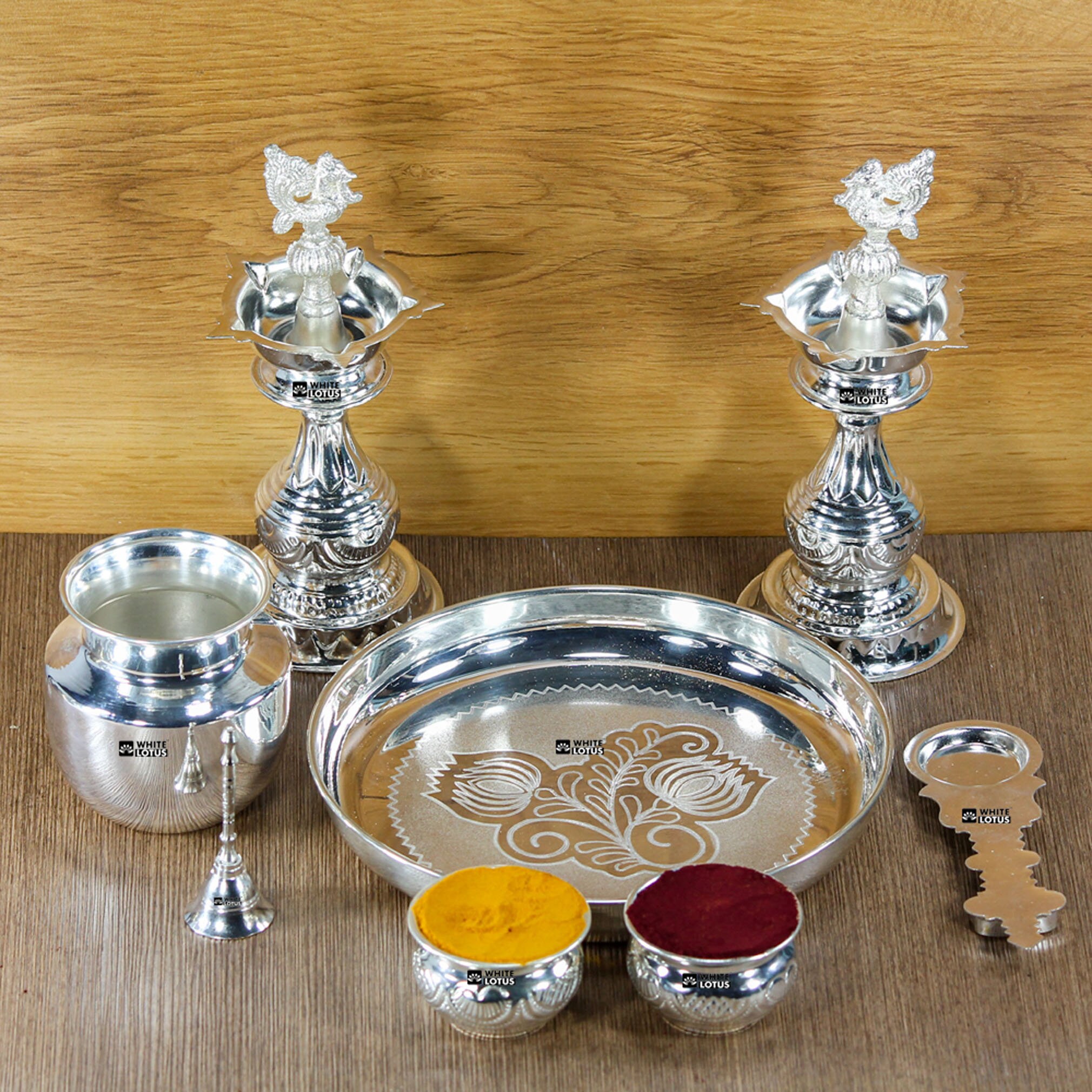 Handcrafted Silver Pated Engraving Design Plate Pooja Thali Set 3 - Etsy