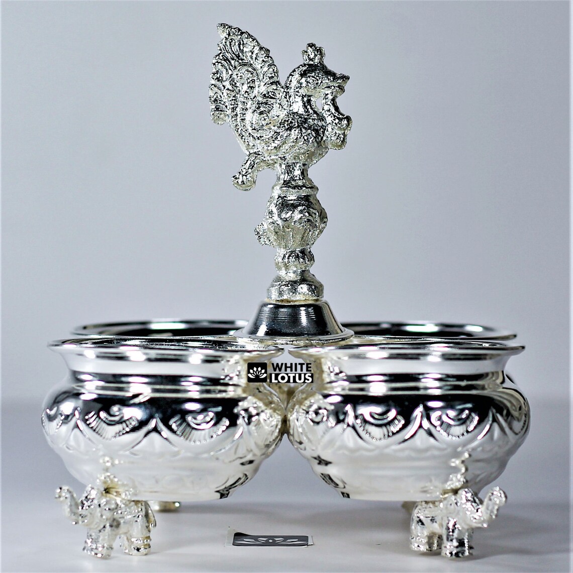 WHITE LOTUS Handcrafted Silver Plated 4 Cup Panchwala, Haldi Kumkum ...