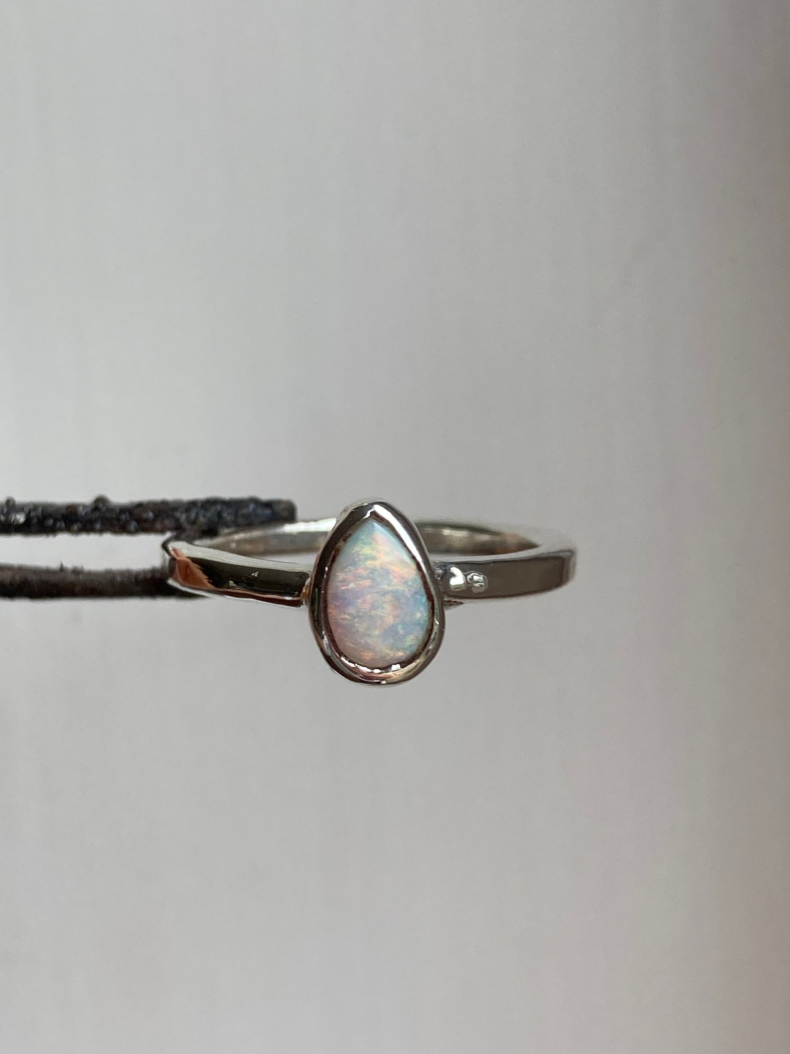 Opal Drop Ring. Australian White Opal Set in Sterling Silver. Lost Wax ...