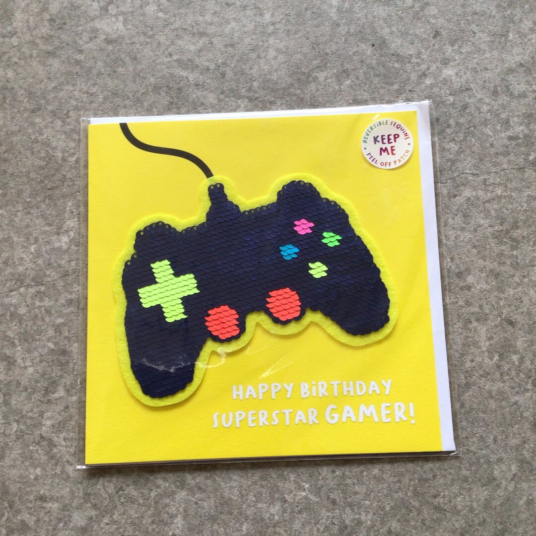 Sequin Games Controller Birthday Card - Etsy