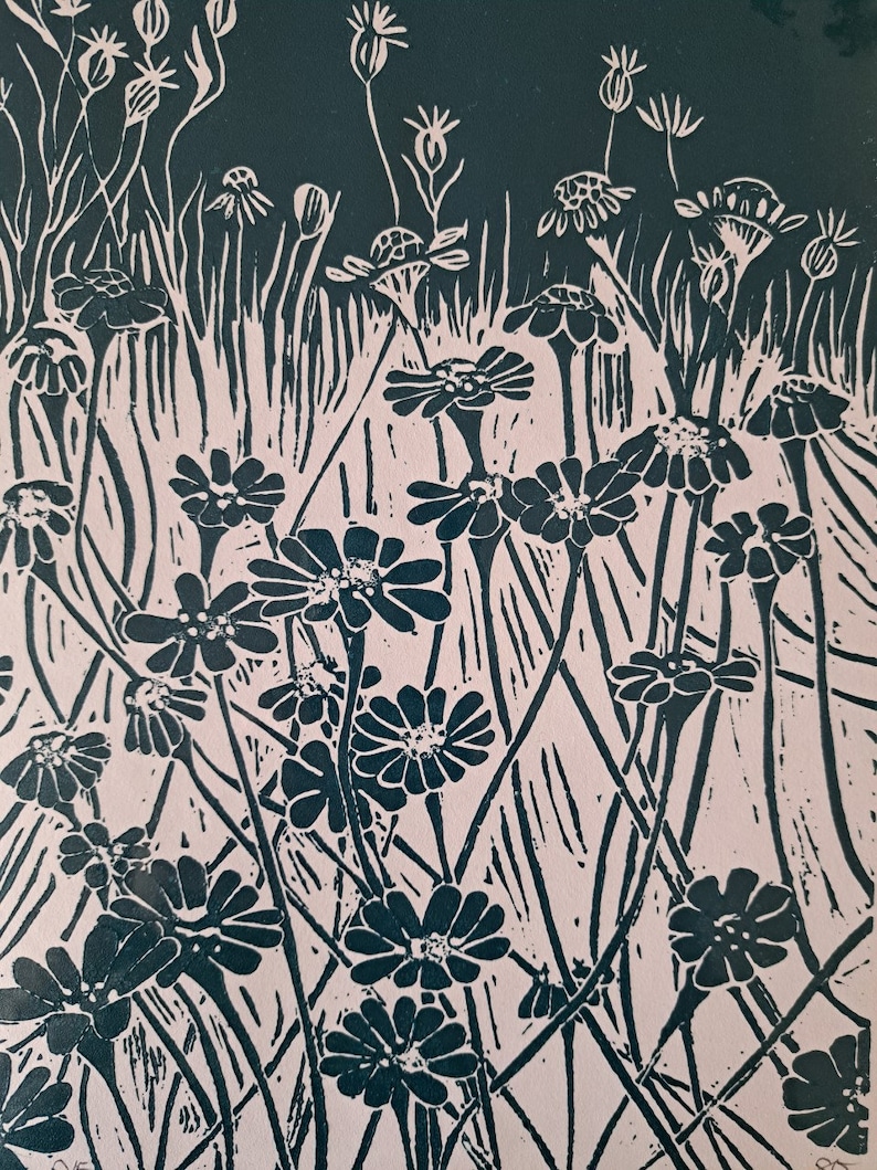 Meadow Flowers - Original Lincut Print, Lino Print, Handcut, Handmade ...
