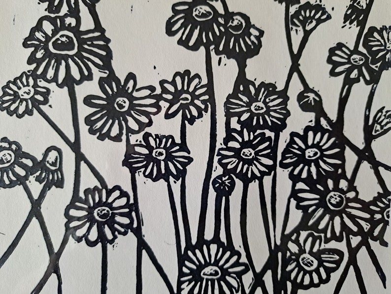 Ditsy Daisies - Original Linocut Print, Lino Print, Handcut, Handmade ...