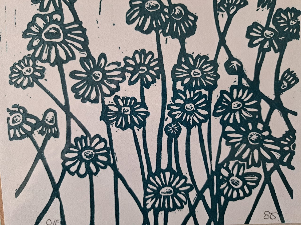 Ditsy Daisies - Original Linocut Print, Lino Print, Handcut, Handmade ...