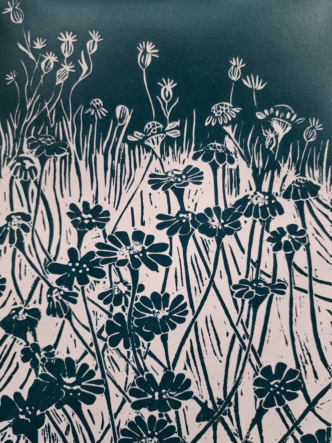 Meadow Flowers - Original Lincut Print, Lino Print, Handcut, Handmade ...