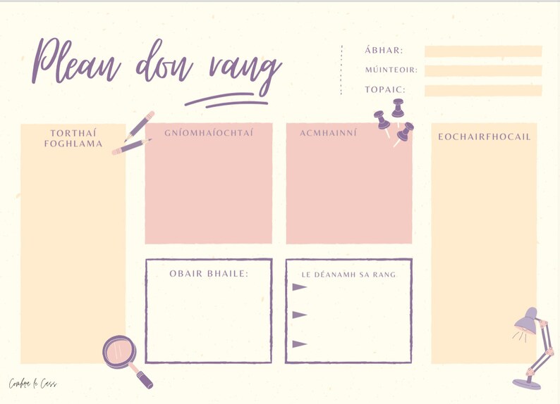 Lesson Plan Template ( as Gaeilge) - Digital Template - Etsy