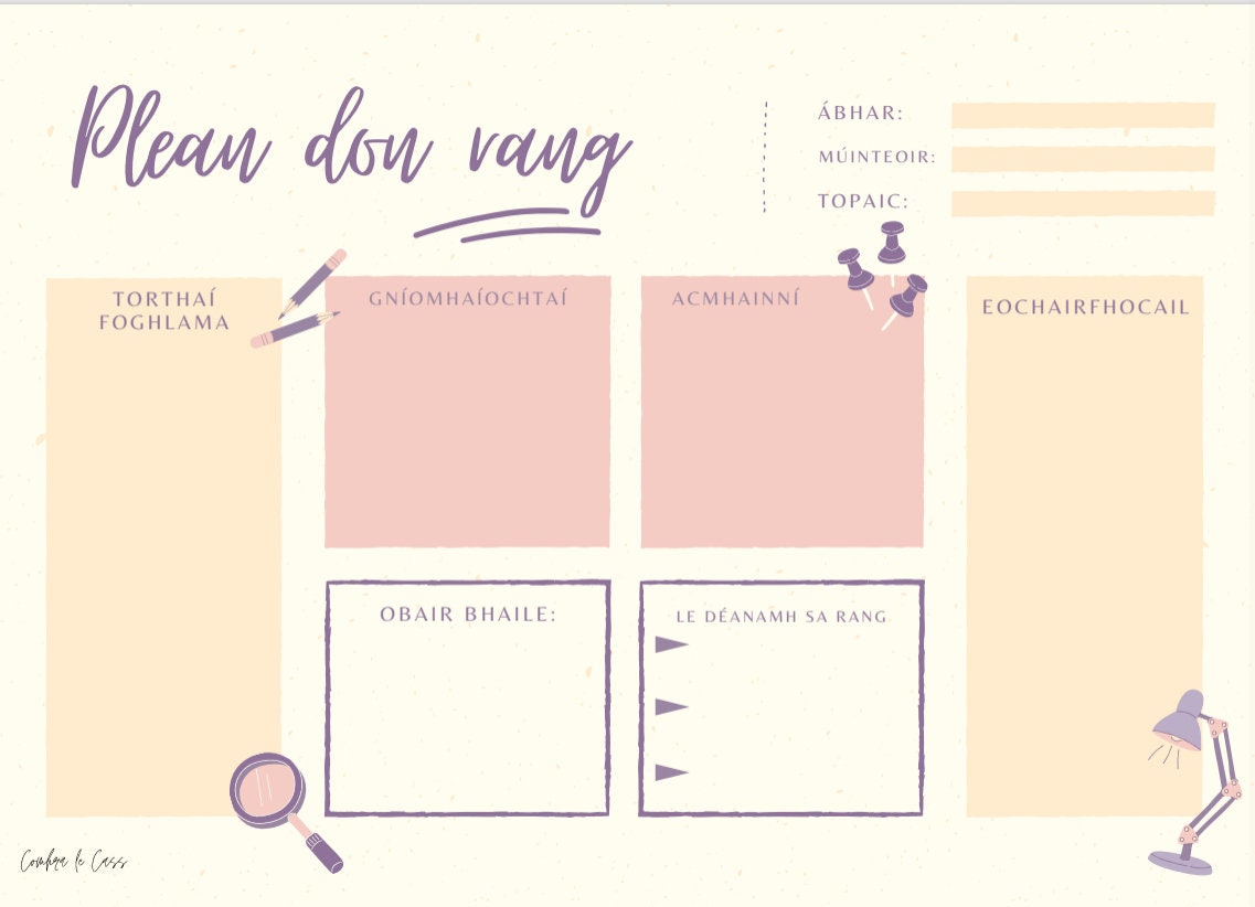 Lesson Plan Template ( as Gaeilge) - Digital Template - Etsy