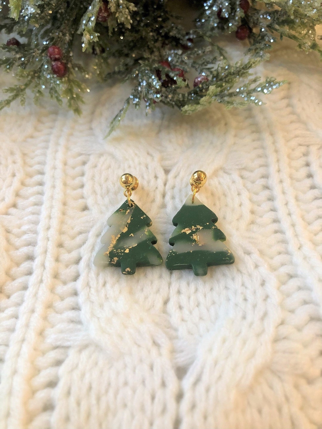 Christmas Tree Earrings Handmade Polymer Clay Earrings Winter Earrings ...