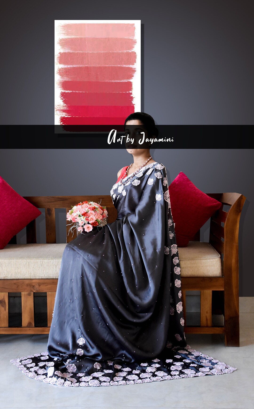 Seashell Design Silk Saree With Pearl Work - Etsy