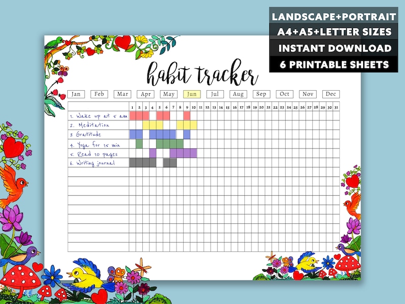 Imprimable Habit Tracker Suivi mensuel des habitudes des graphiques de ...