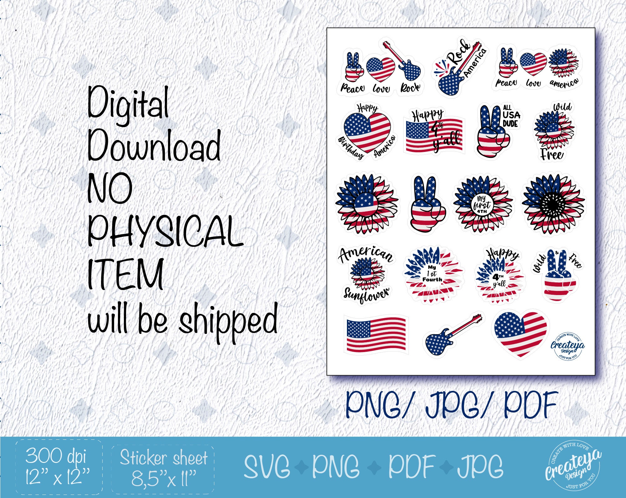 Patriotic Stickers Svg Bundle, Printable Planner Sticker Sheet Svg, Usa ...