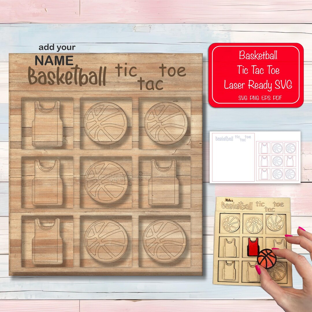 Basketball Tic Tac Toe Laser Cut File: Kids Board Game SVG (digital ...